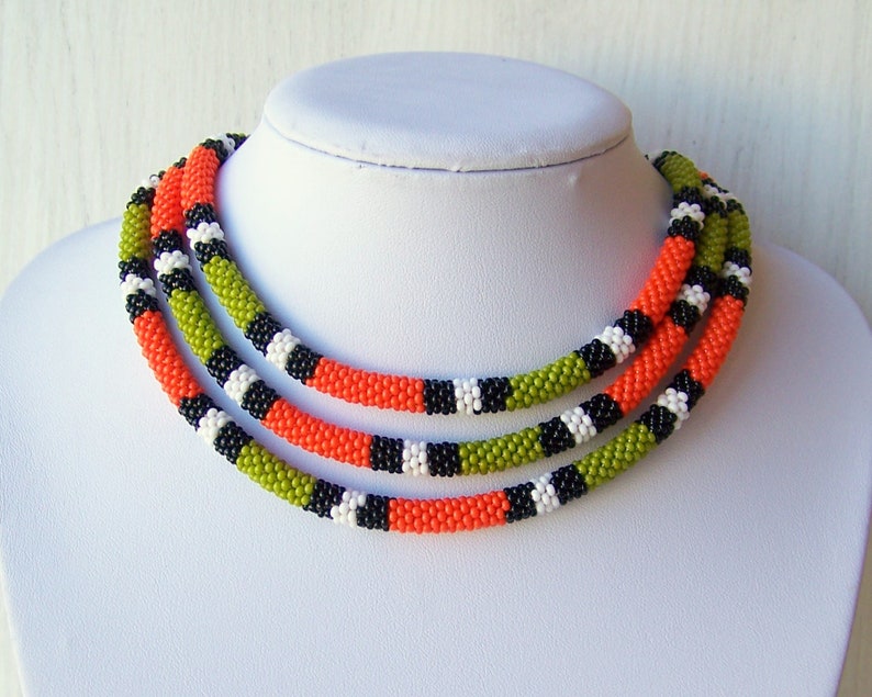 Snake Pattern Bead Crochet Necklace Native American Beaded - Etsy