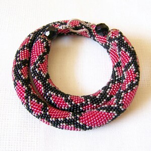 Pink Snake Necklace - Bead Crochet Necklace - Snake Skin Necklace ...
