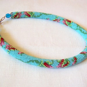 Bead Crochet Necklace With Roses Beaded Rope Necklace - Etsy