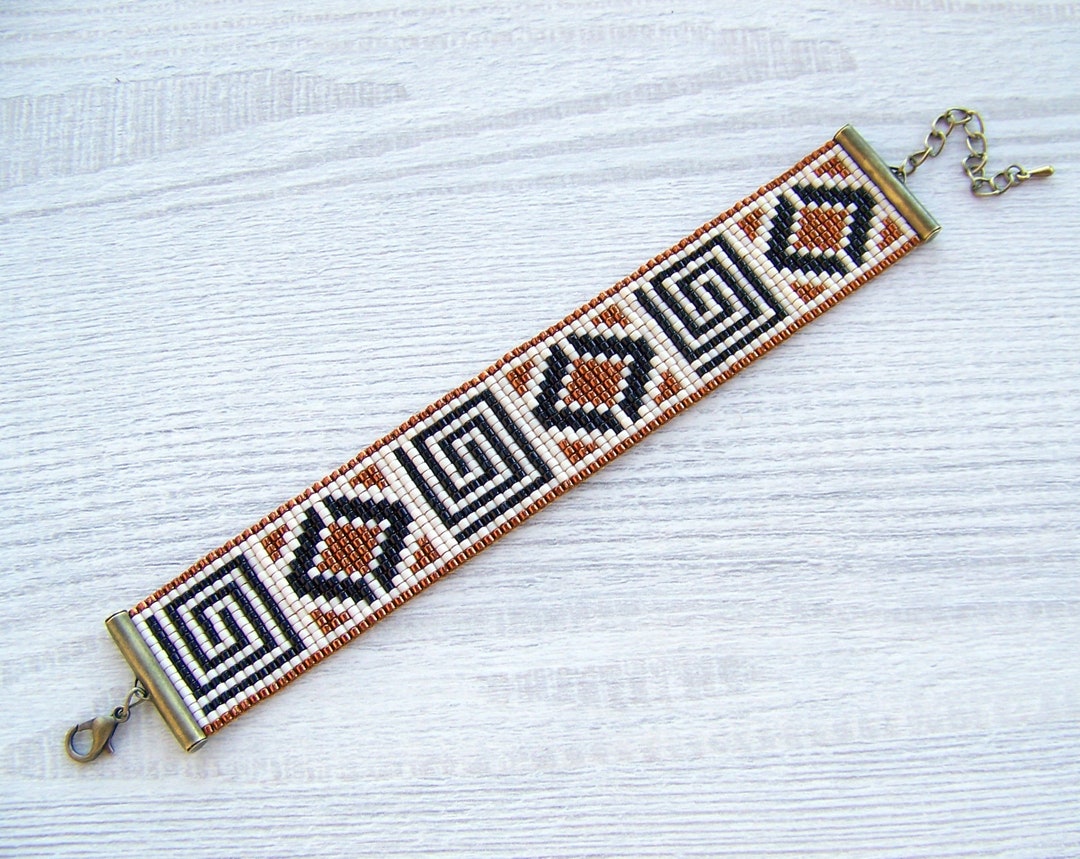 Greek Style Pattern Miyuki Delica Bracelet, Loom Beads Adjustable ...