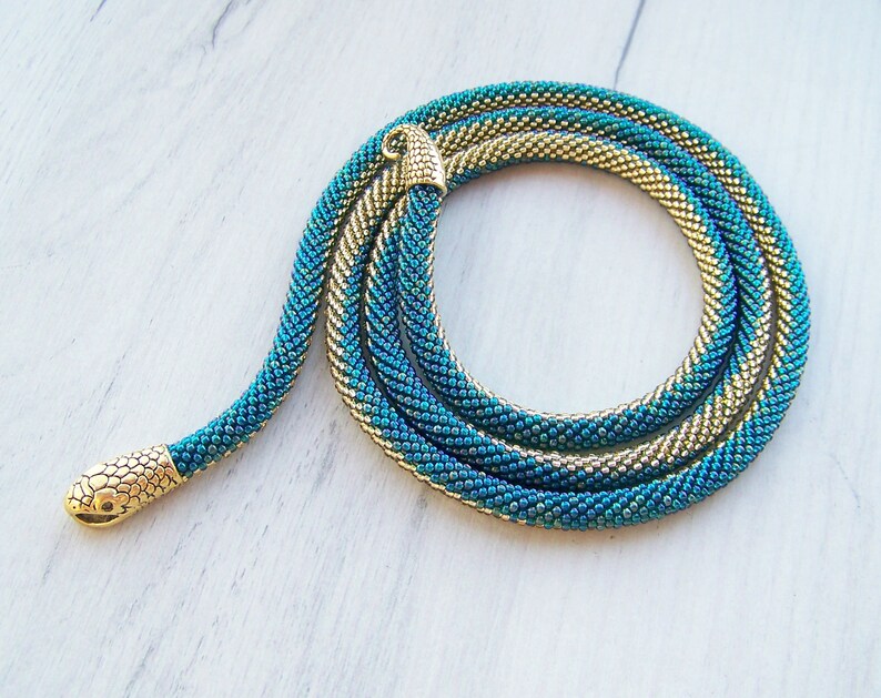 Shiny Snake Serpent Wrap Necklace Long Beaded Crochet Rope - Etsy