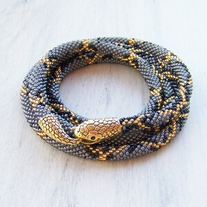 Gray Serpent Necklace - Bead Crochet Python Necklace - Ouroboros Necklace - Wiccan Jewelry ...