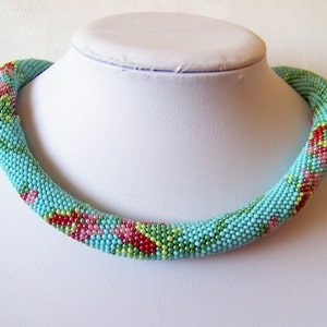 Bead Crochet Necklace With Roses Beaded Rope Necklace - Etsy
