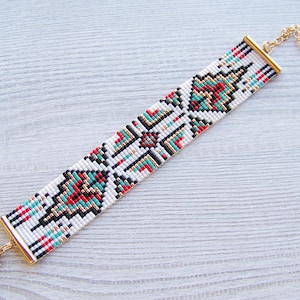 Geometric Loom Bracelet, Adjustable Miyuki Delica Beads Bracelet, Woven ...