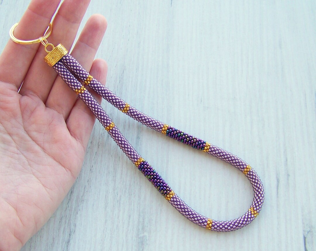 Beaded Crochet Keychain, Wrist Keychain, Beaded Key Fob, Colorful ...