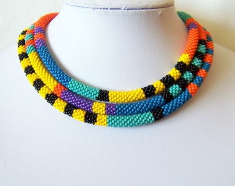 Beaded Crochet Chunky Rope Necklace Beadwork Seed Beads | Etsy