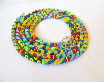 Beaded Crochet Chunky Rope Necklace Beadwork Seed Beads | Etsy