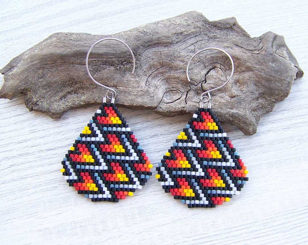 Drop Shaped Bead Rhombus Earrings, Boho Earrings, Beaded Earrings ...