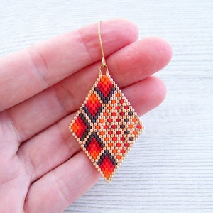 Diamond Shaped Bead Rhombus Earrings, Boho Earrings, Beaded Earrings ...