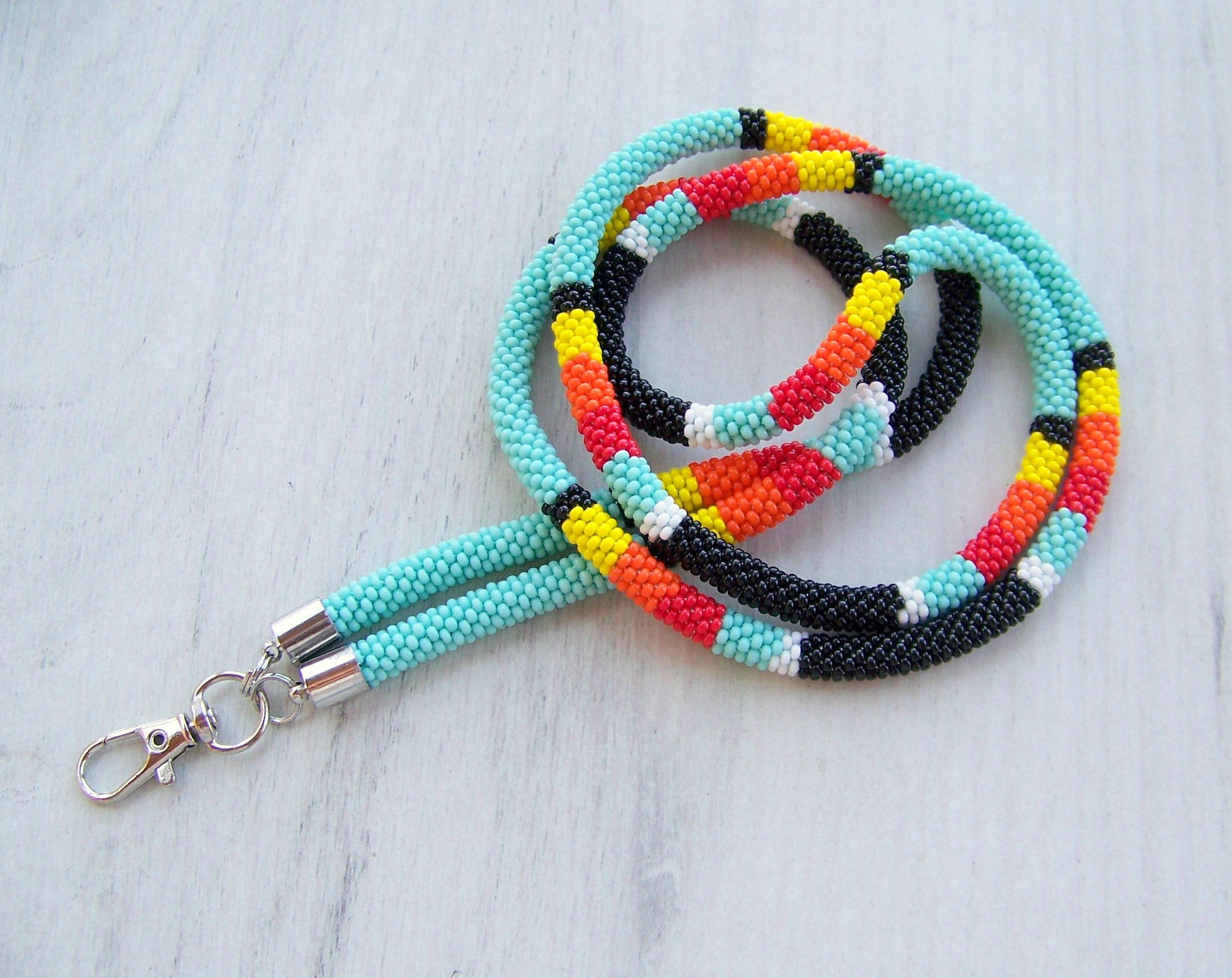 African Lanyard With ID Holder - Woman Beaded Lanyard - Colorful Bead ...