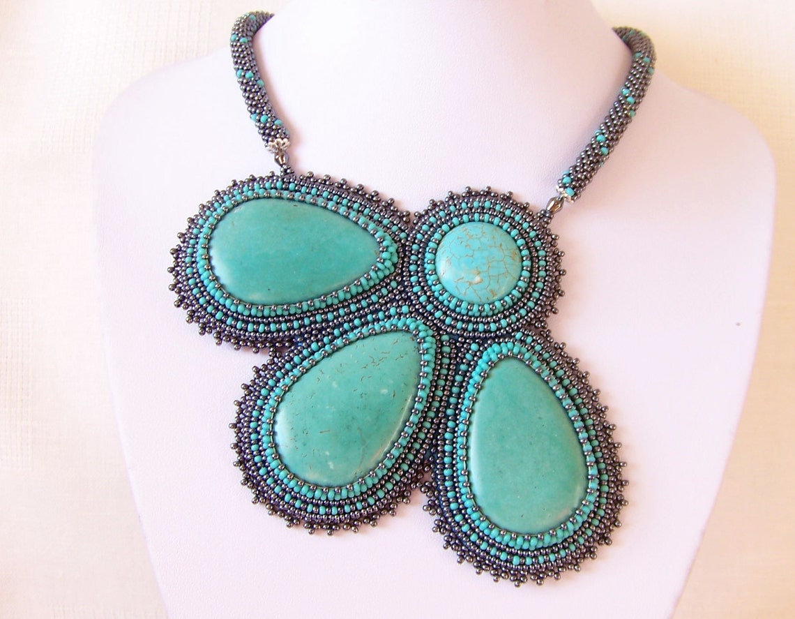 Statement Beadwork Bead Embroidery Pendant Necklace With - Etsy