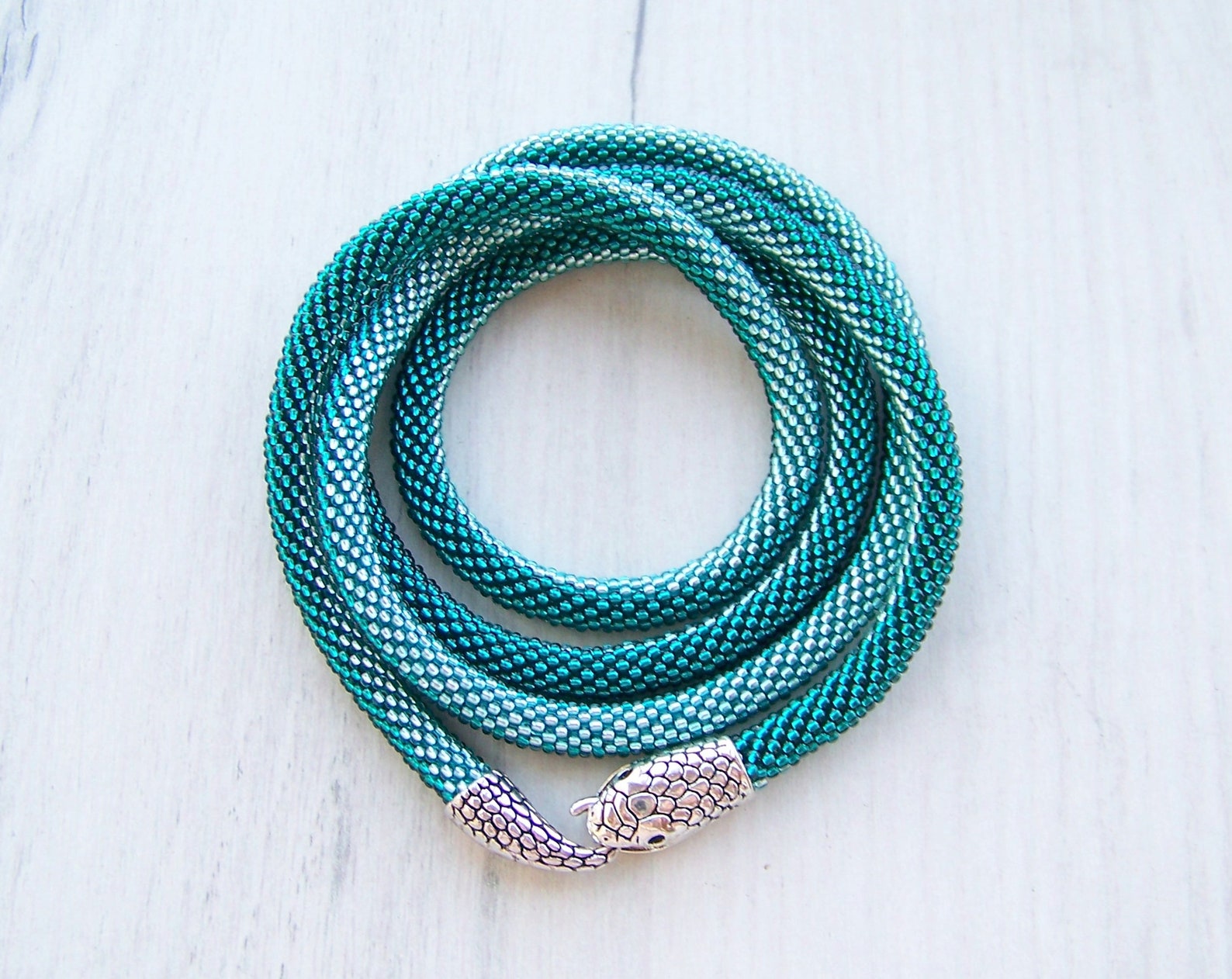 Shiny Snake Serpent Wrap Necklace - Everday Long Beaded Crochet Rope ...