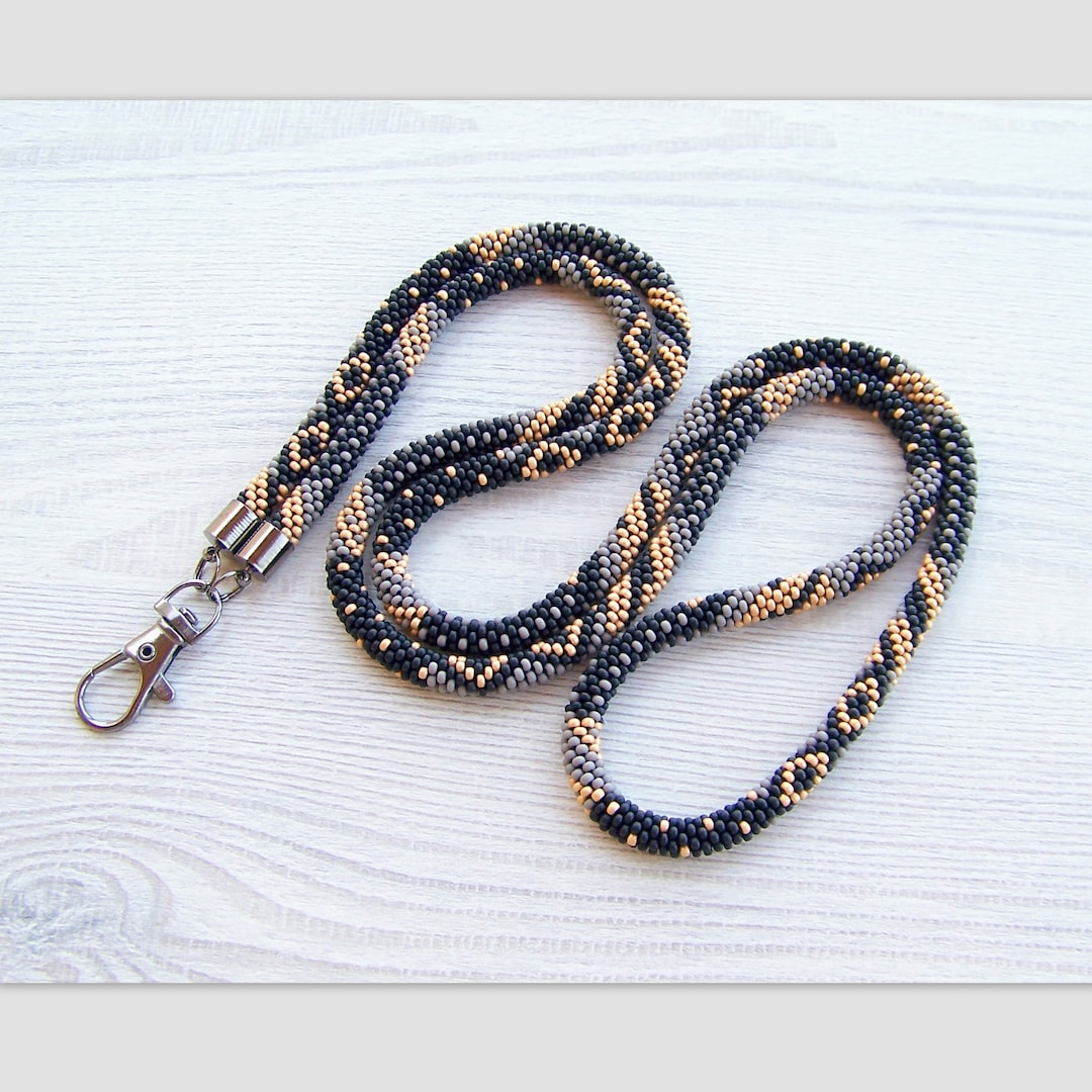 Patchwork Beaded Badge Holder - Bead Crochet Woman Lanyard - Beaded ...