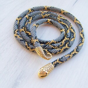 Gray Serpent Necklace - Bead Crochet Python Necklace - Ouroboros Necklace - Wiccan Jewelry ...