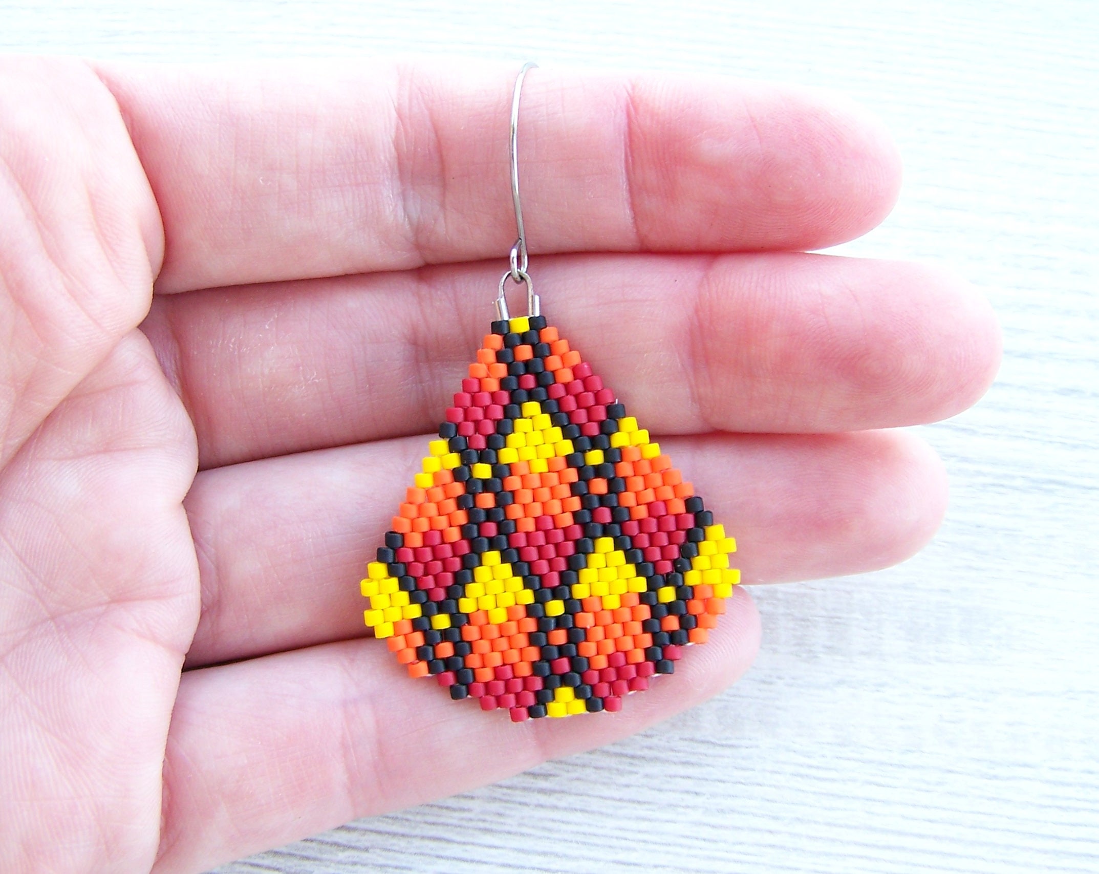 Diamond Shaped Bead Rhombus Earrings, Boho Earrings, Beaded Earrings ...