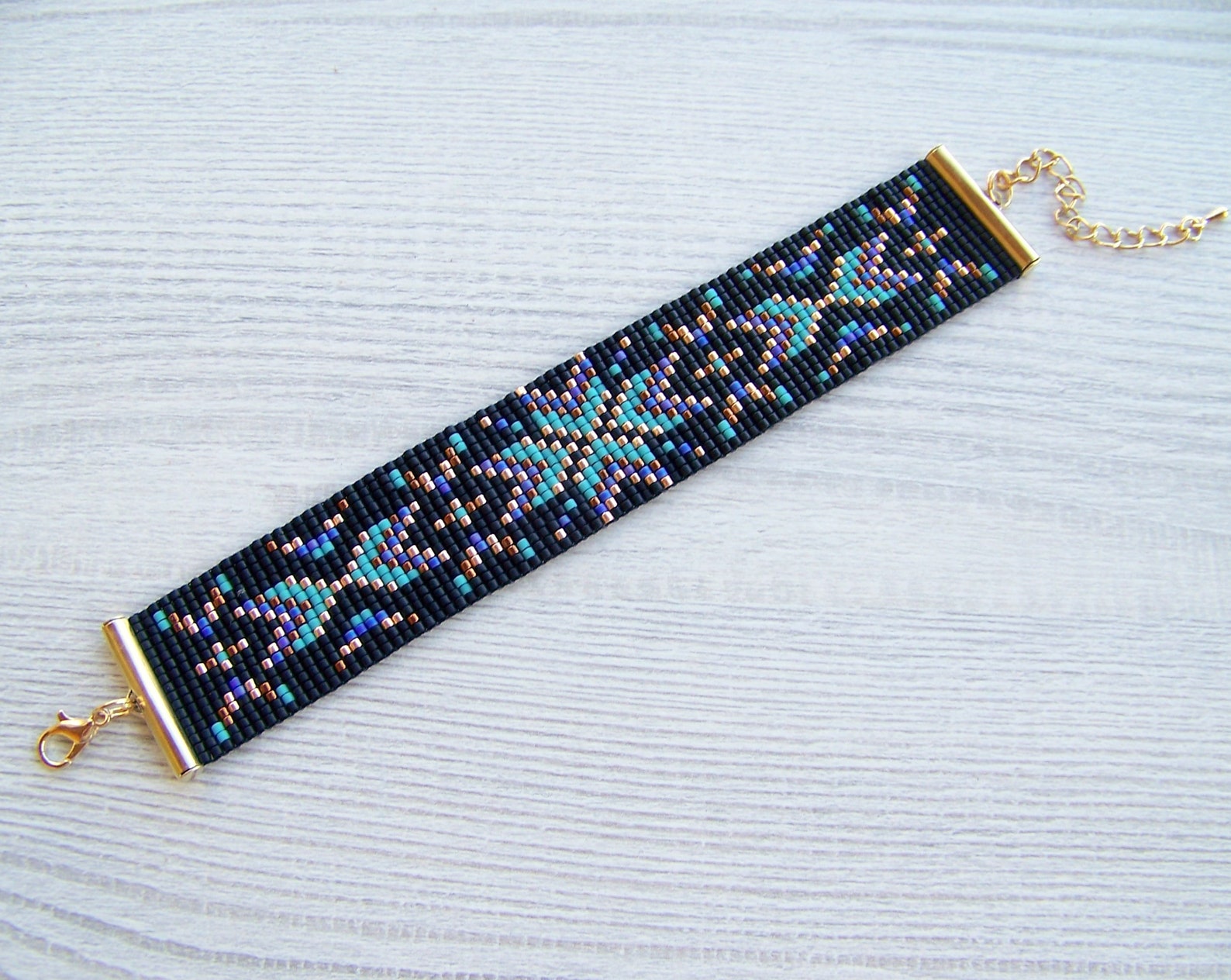 Modern Geometric Pattern Loom Bracelet, Miyuki Delica Beads Adjustable ...