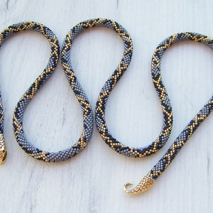 Gray Serpent Necklace - Bead Crochet Python Necklace - Ouroboros ...