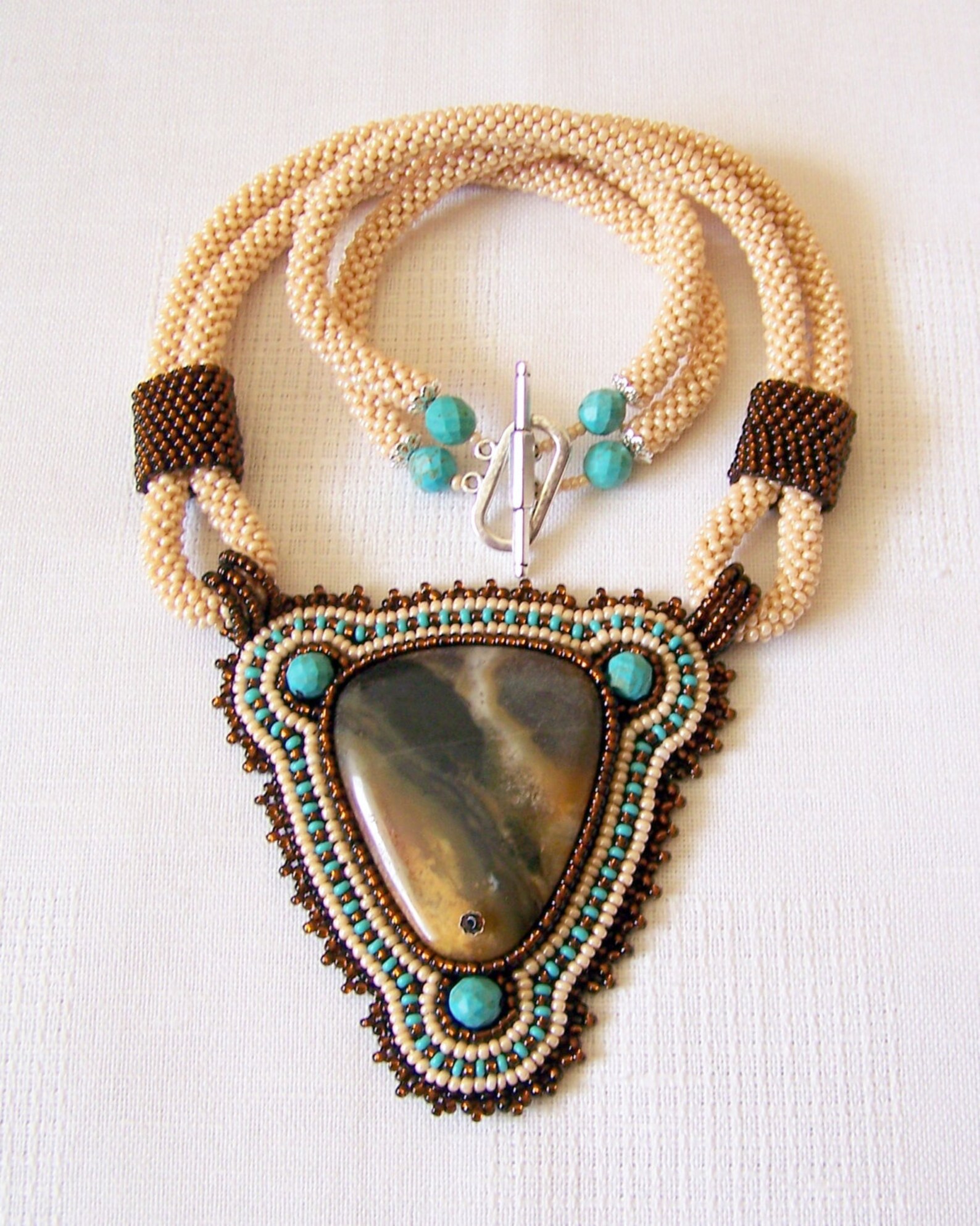 Statement Beadwork Bead Embroidery Pendant Necklace With Multi-color ...