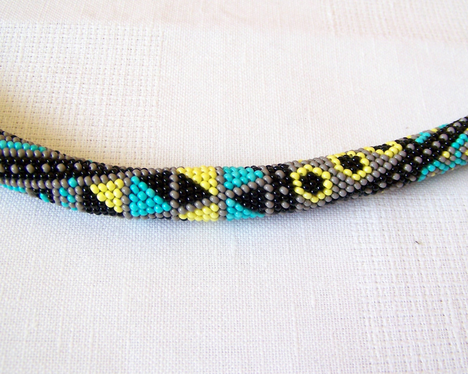 Bead Crochet Necklace With Geometric Pattern Beaded Rope - Etsy
