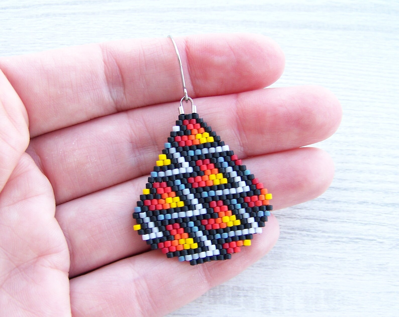 Drop Shaped Bead Rhombus Earrings, Boho Earrings, Beaded Earrings ...