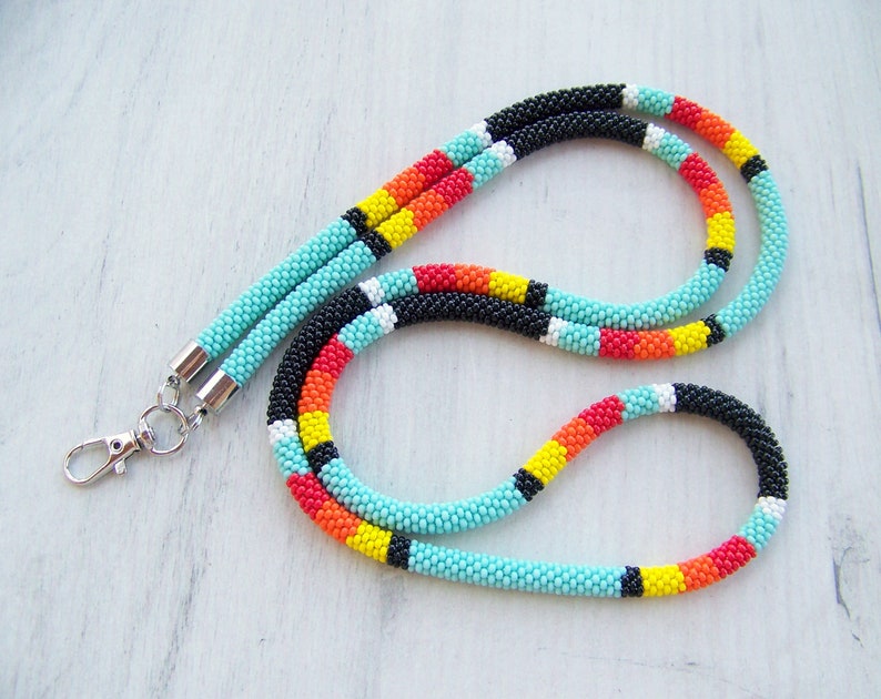 African Lanyard With ID Holder - Woman Beaded Lanyard - Colorful Bead ...
