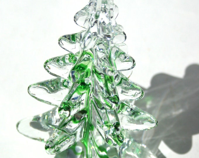 Festive Blown Glass Pine Christmas Tree With Crystal Clear Branches and ...
