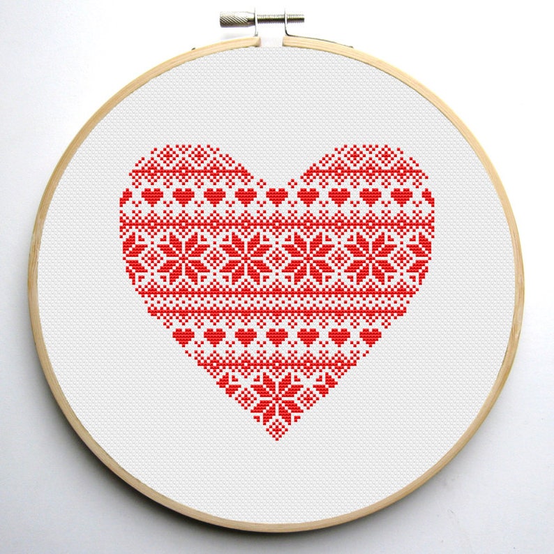 Christmas Cross Stitch Pattern Nordic Hearts PDF Instant - Etsy