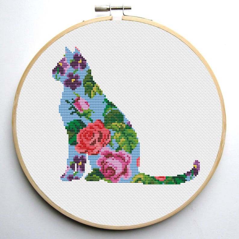 Floral Cat Cross Stitch Pattern - Set of 4 Patterns - Instant Download ...