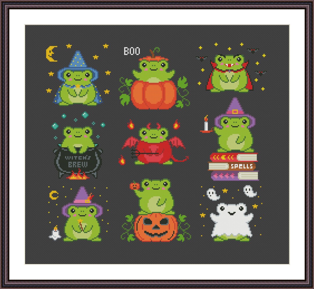 Cute Halloween Frogs Set of 9 Cross Stitch Pattern PDF - Witchy, Witch ...