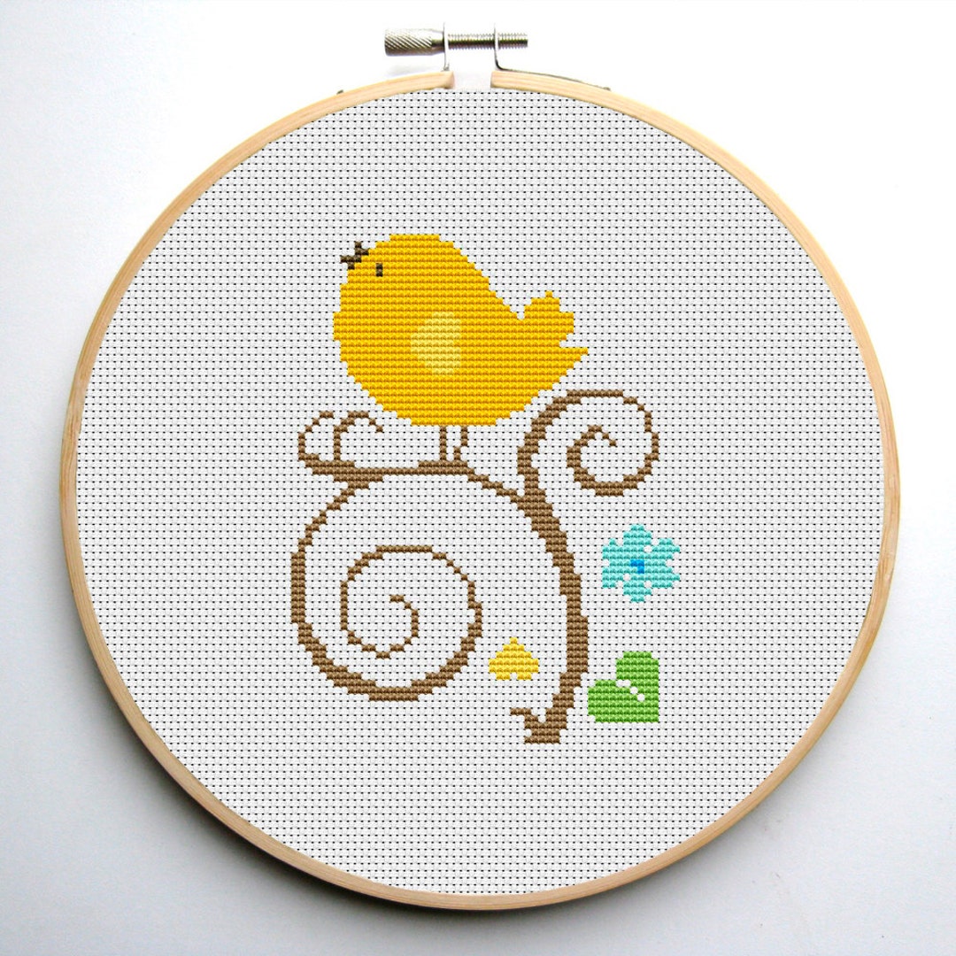 Cross Stitch Pattern Bird - PDF Cute Yellow Bird Instant Download - Etsy