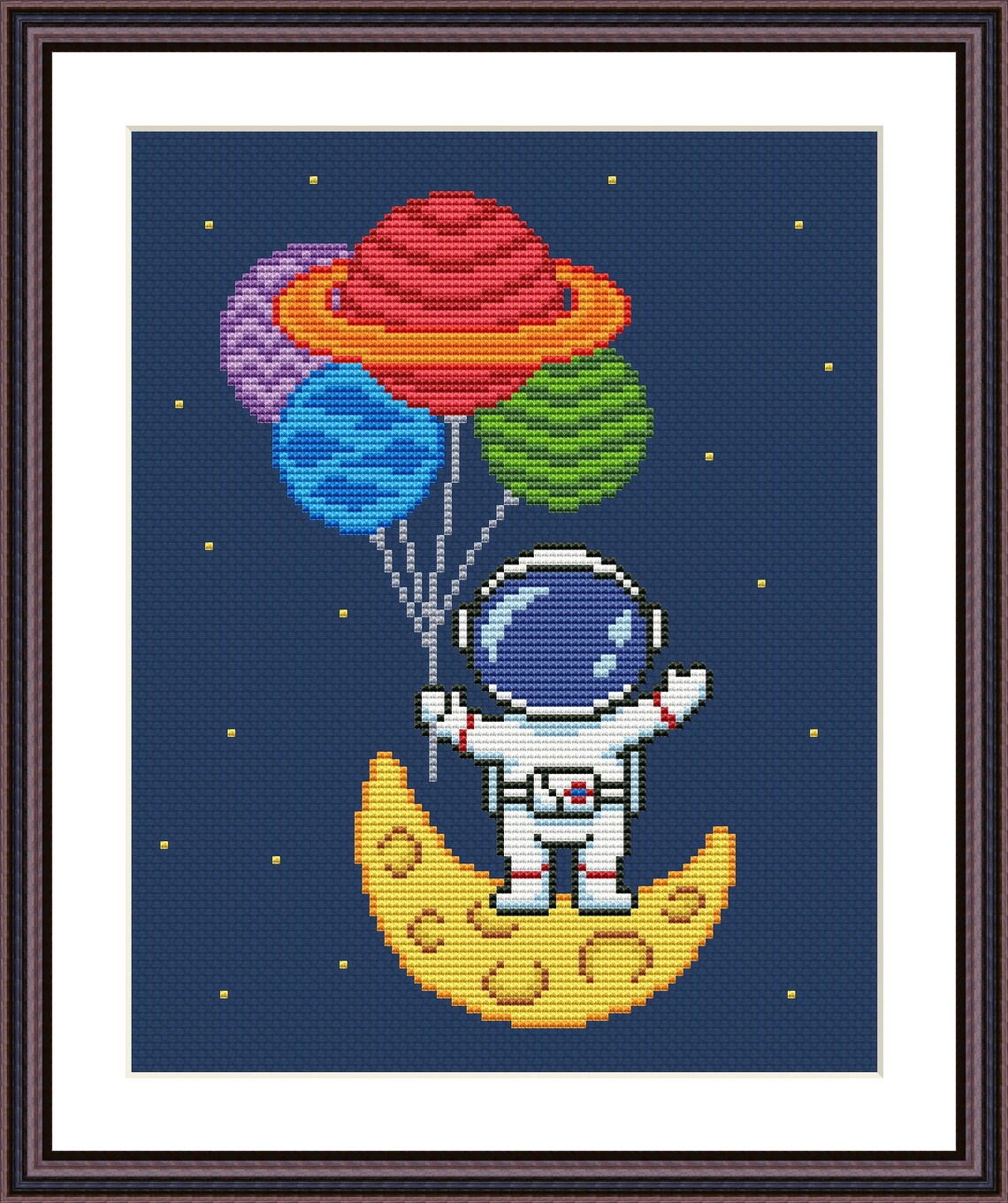 Astronaut & Moon Cross Stitch Pattern, Space Planet Cross Stitch ...