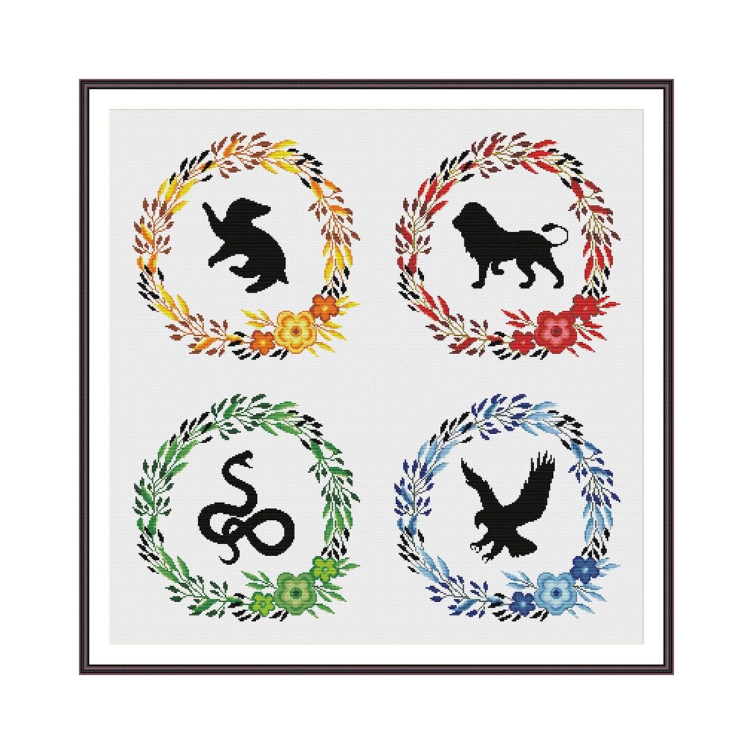 Four House Floral Crests 2 - Movie Fan Art Cross Stitch Pattern PDF ...