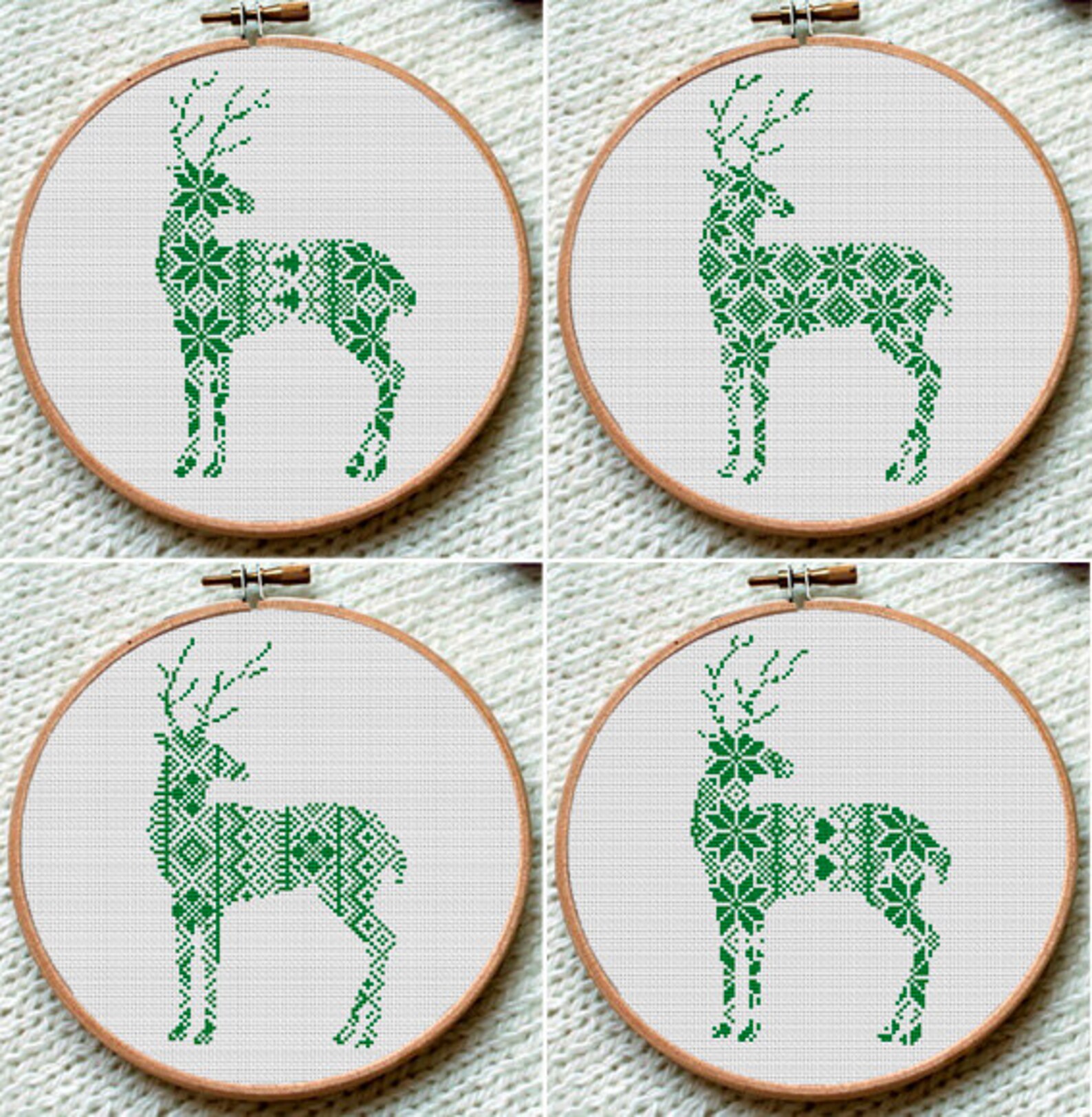 Winter Green Reindeer Cross Stitch Pattern PDF Instant - Etsy UK