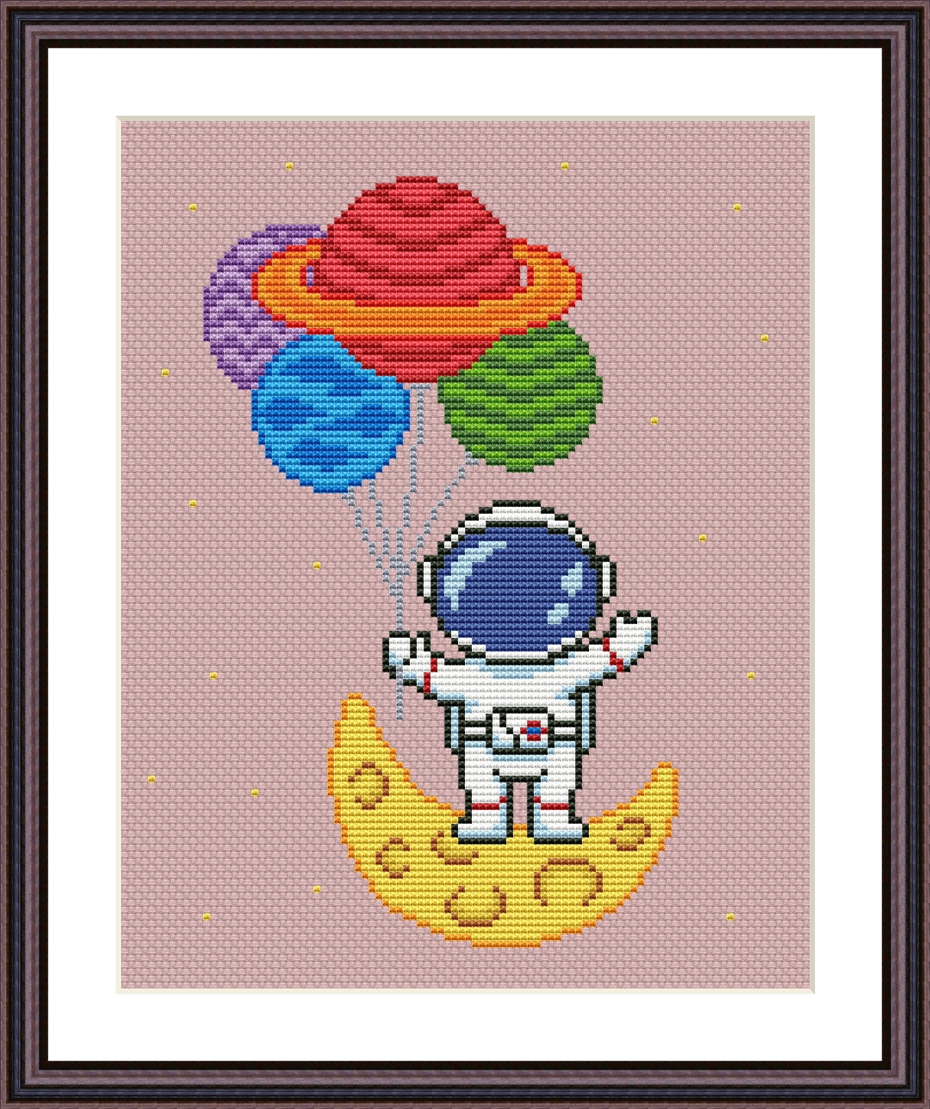 Astronaut & Moon Cross Stitch Pattern, Space Planet Cross Stitch ...