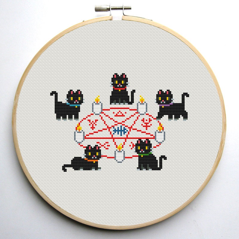 Cute Satanic Cats Kitty Cross Stitch Pattern PDF - Witchy, Witch ...