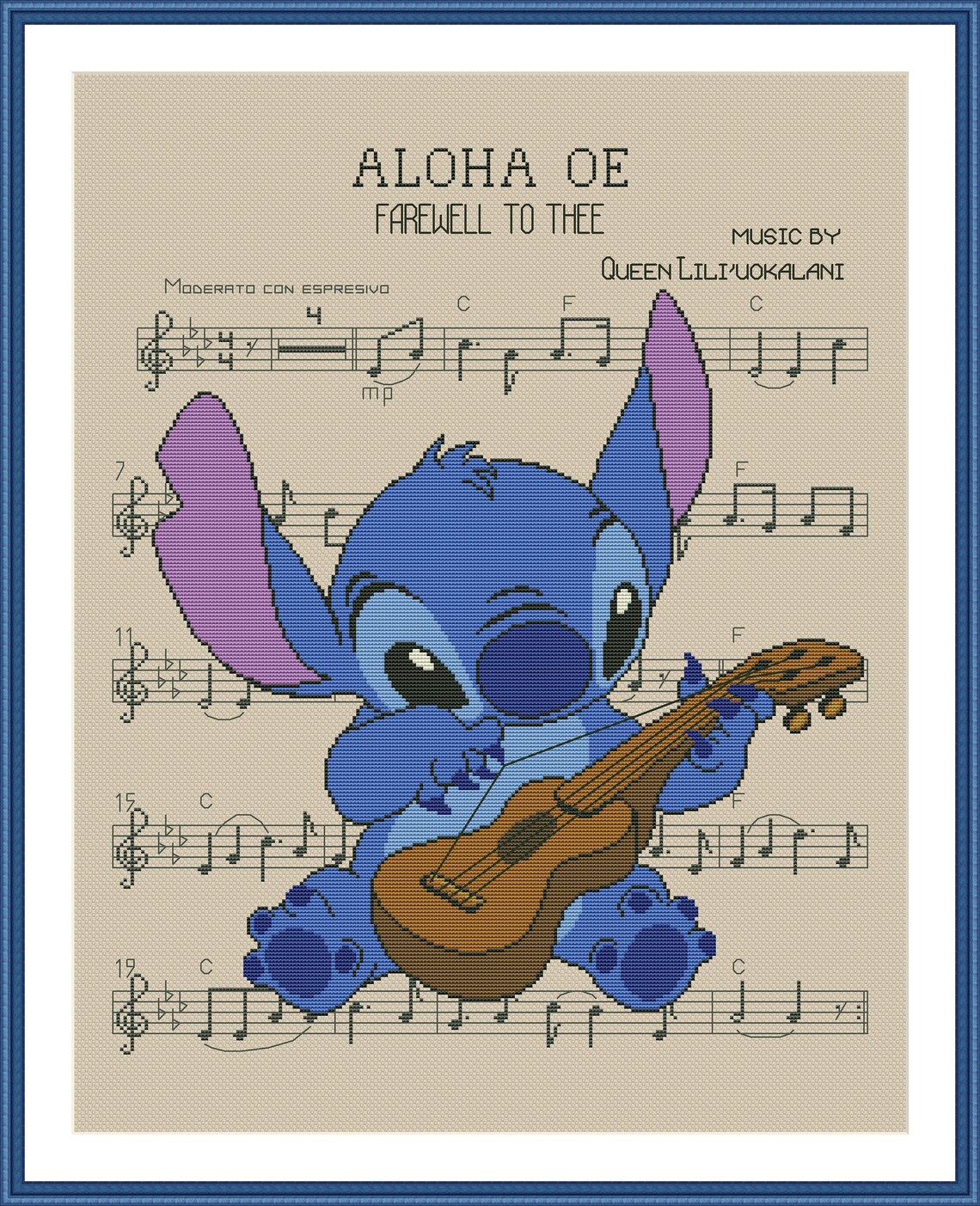 Lilo & Stitch Sheet Music Aloha Oe Cross Stitch Pattern | Etsy