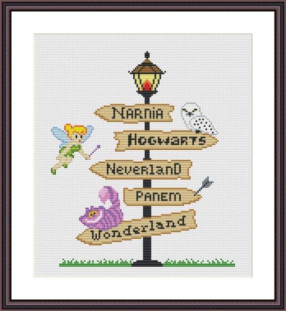 Magical Sign Post Cross Stitch Pattern PDF Road Sign Lamp Sign - Etsy