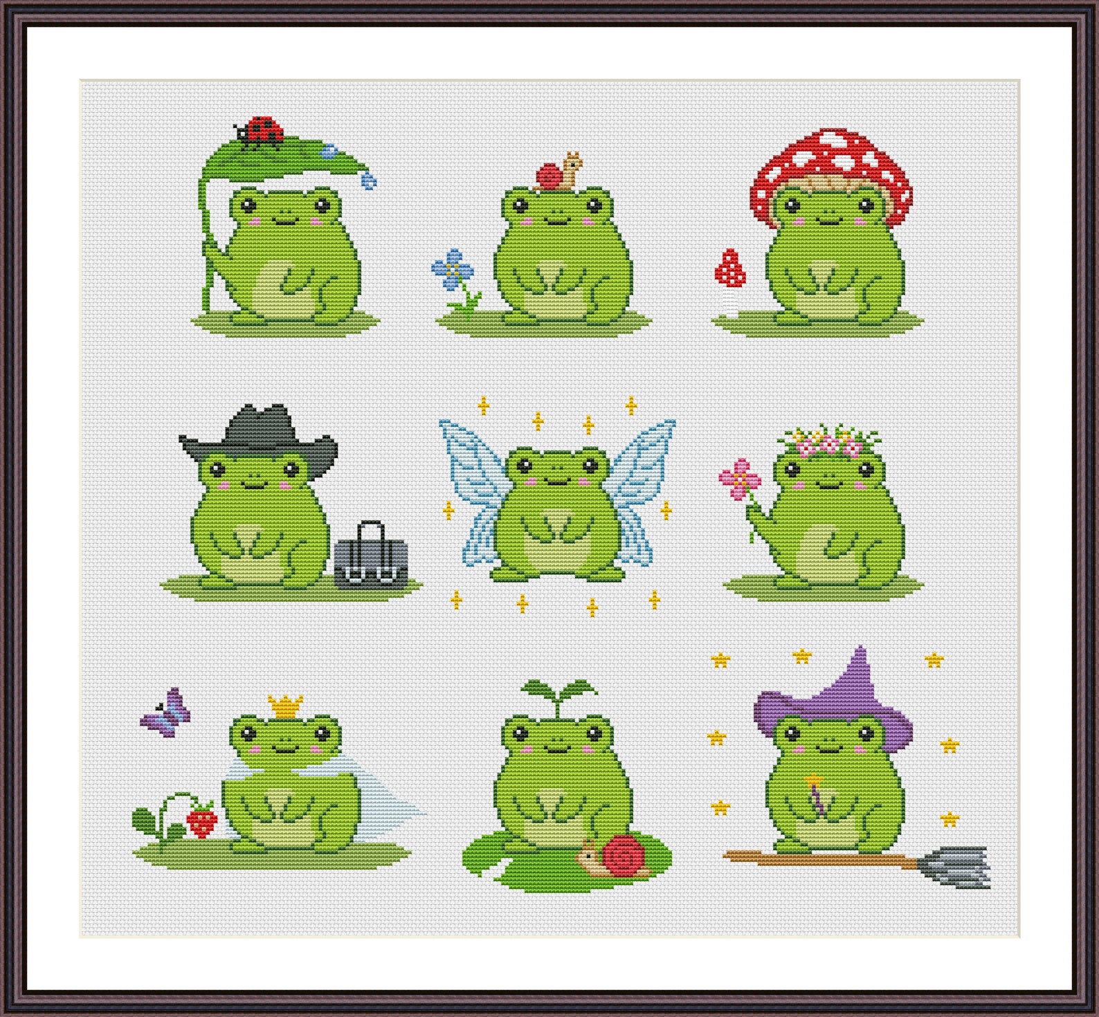 Cute Happy Green Frogs Set of 9 Cross Stitch PDF Pattern Cute - Etsy