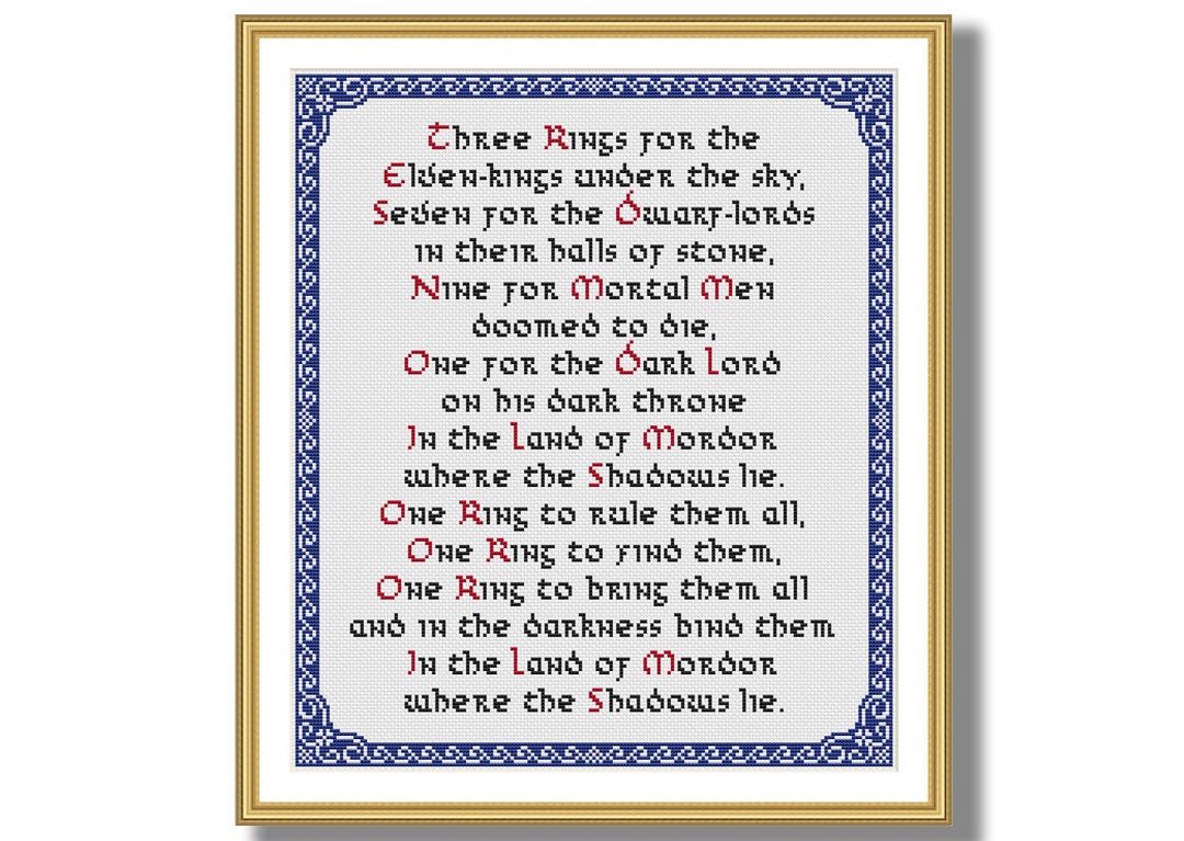 LOTR the Ring Verse Cross Stitch Pattern PDF Poem - Etsy