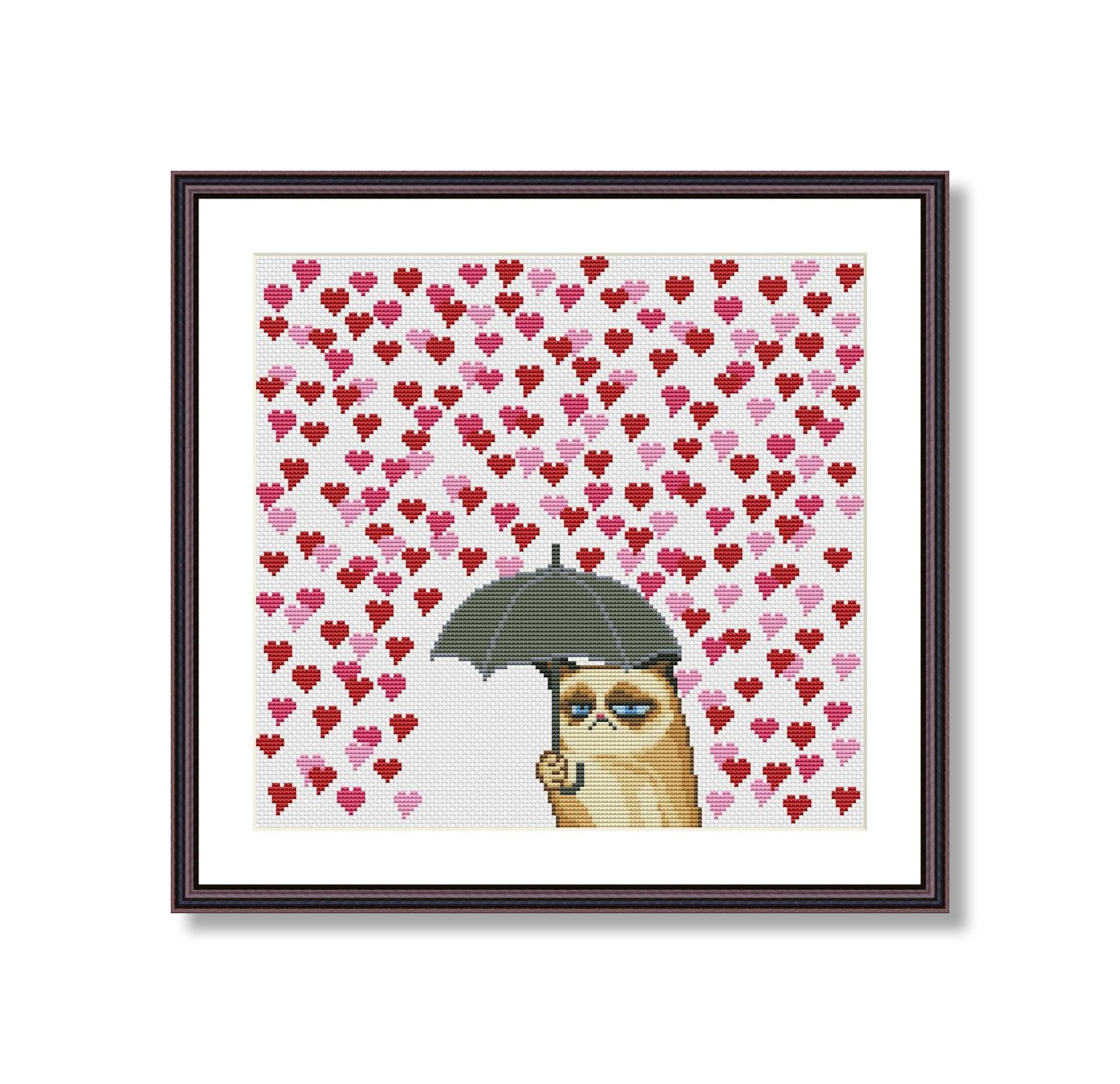 Grumpy Cat and Heart Funny Cross Stitch Pattern PDF Instant - Etsy
