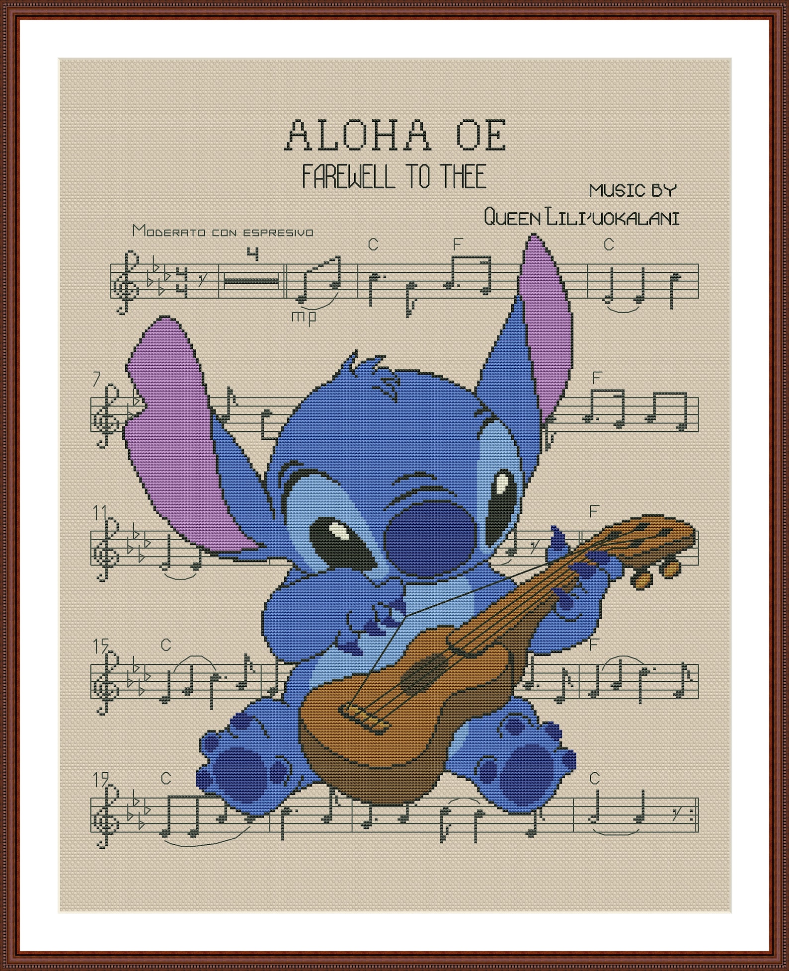 Lilo & Stitch Sheet Music Aloha Oe Cross Stitch Pattern | Etsy