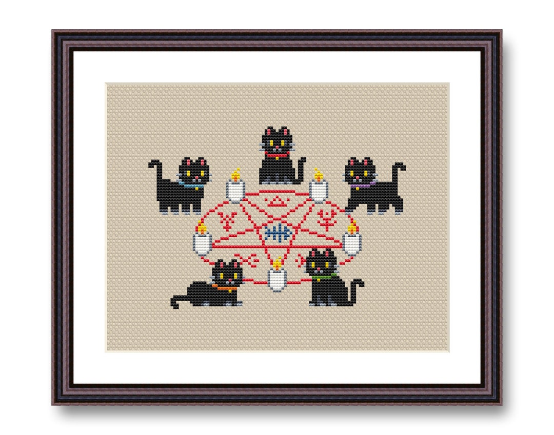 Cute Satanic Cats Kitty Cross Stitch Pattern PDF - Witchy, Witch ...