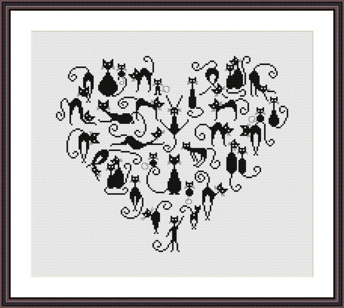 Heart and Cats 3 Cross Stitch Pattern Instant Download PDF - Etsy UK