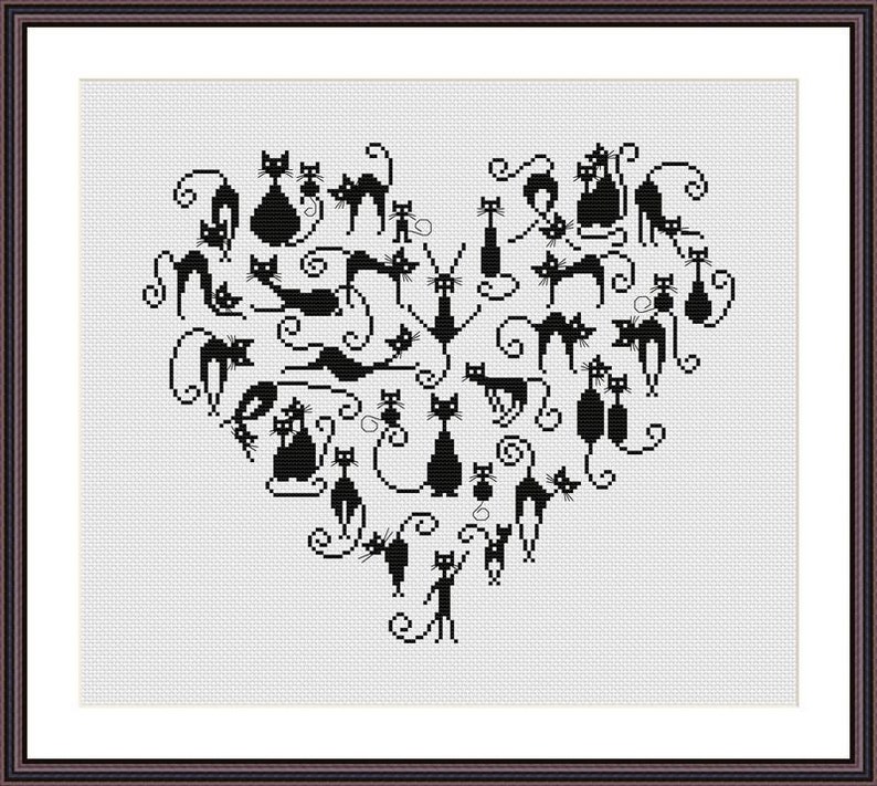 Heart and Cats 3 Cross Stitch Pattern Instant Download PDF - Etsy UK