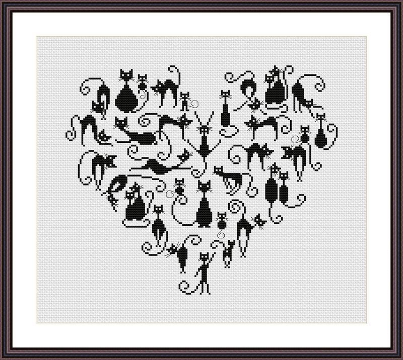 Heart and Cats 3 Cross Stitch Pattern Instant Download PDF - Etsy Canada