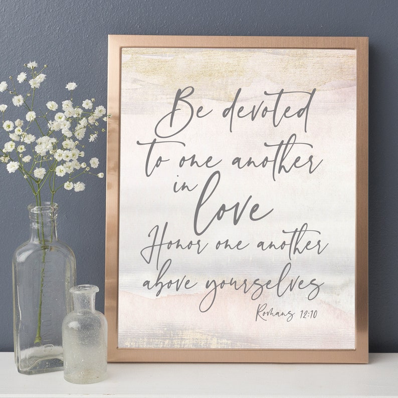 Be Devoted to One Another in Love, Romans 12:10, Wedding Scripture Art ...