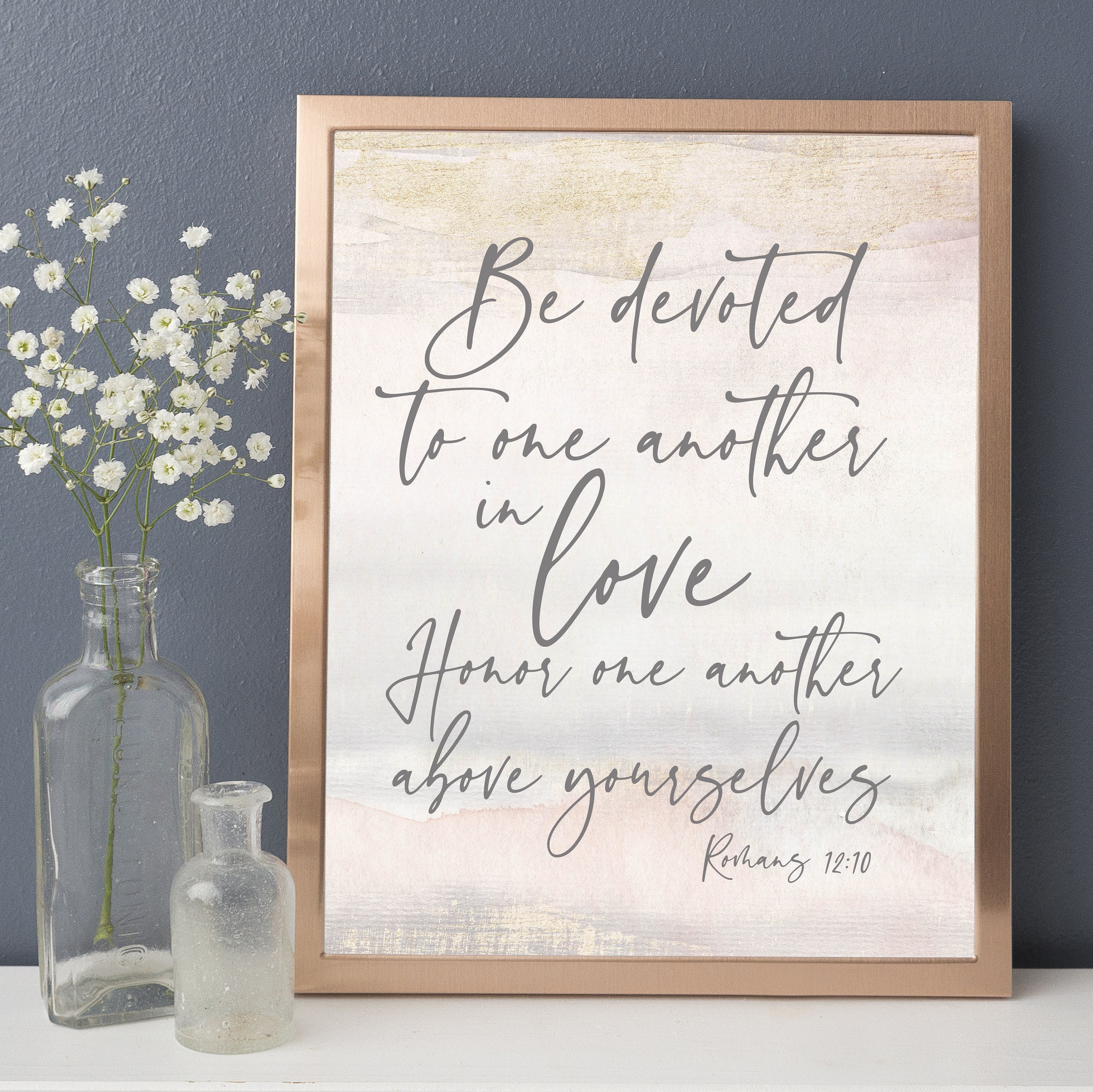 Be Devoted to One Another in Love, Romans 12:10, Wedding Scripture Art ...