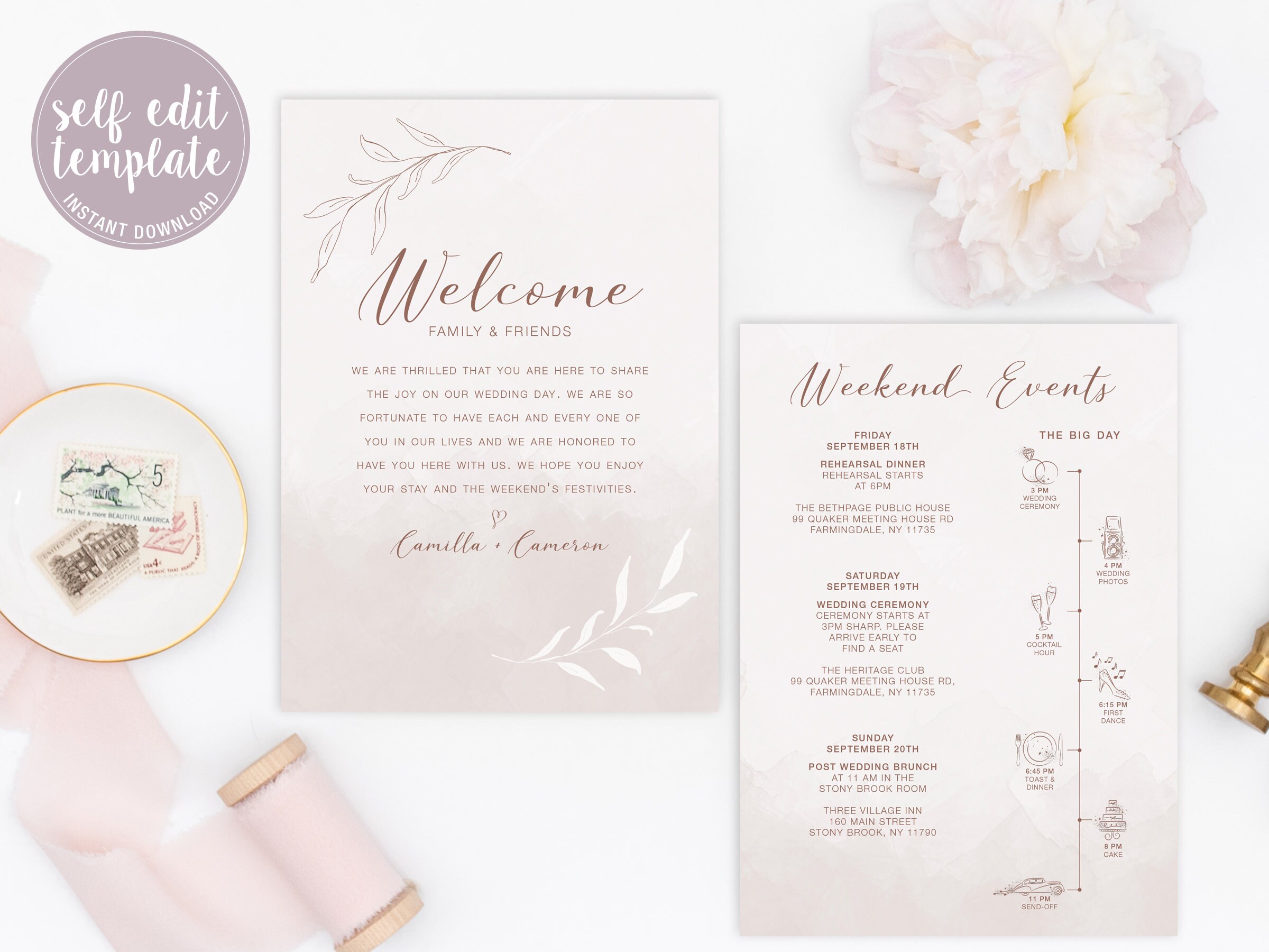 Wedding Welcome Letter Template Dusty Rose Wedding Weekend - Etsy
