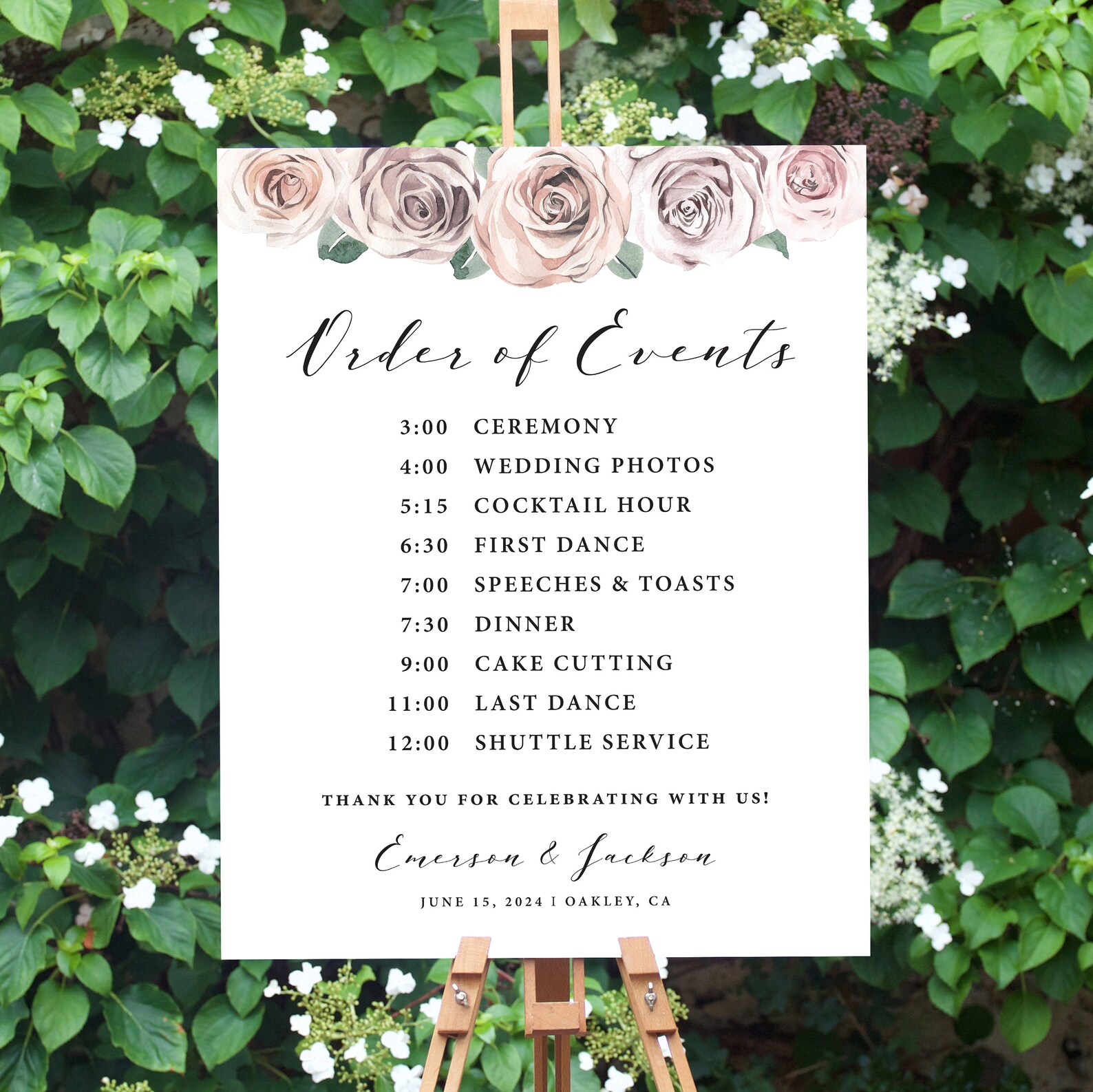 Wedding Order of Events Sign, Floral Pink Blush, Printable Itinerary ...