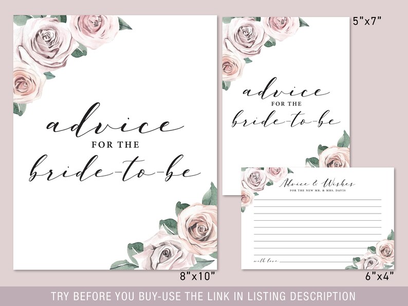 Bridal Shower Advice Cards & Sign, Wedding Shower Advice and Well ...